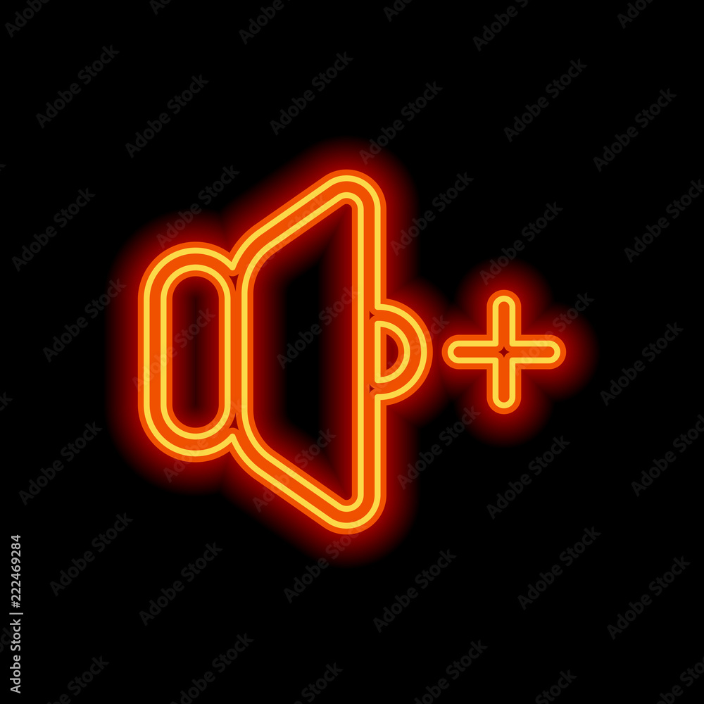 volume plus icon. Orange neon style on black background. Light i Stock ...