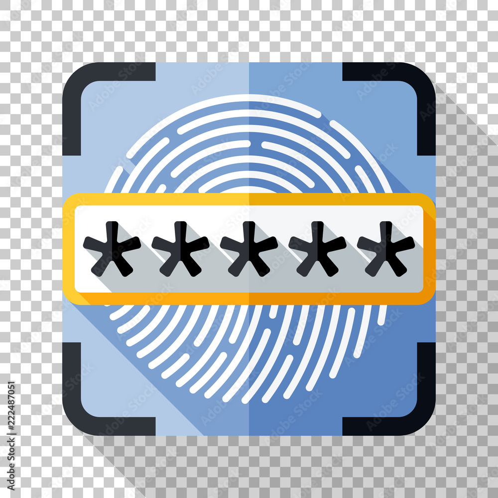 Fingerprint scanner and password field icon in flat style with long ...