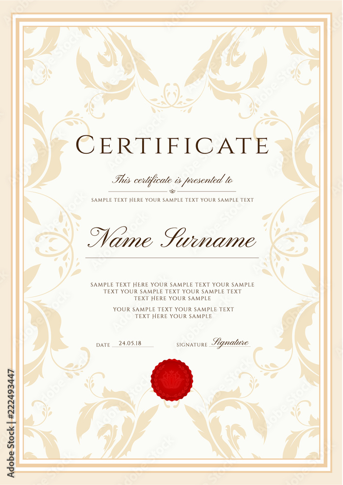 Certificate template, frame border. Design for Diploma, certificate of ...