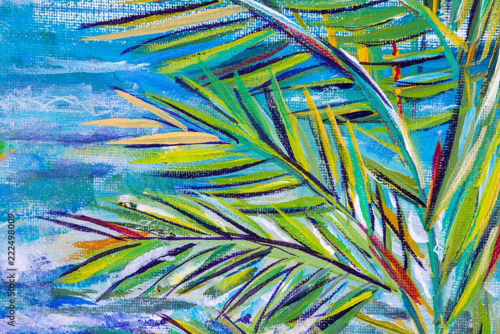 Details of acrylic paintings showing colour, textures and techniques ...