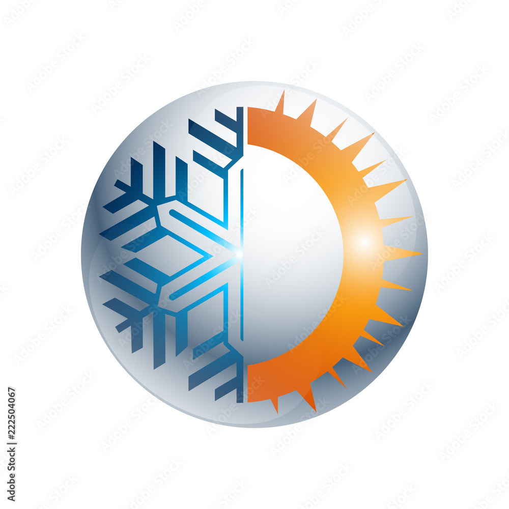 gear Hot and cold round sign logo. Temperature balance icon. Sun and ...