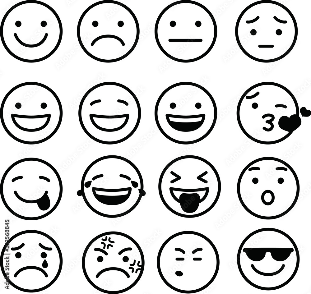 Line drawing of emoticon icon set Stock Vector | Adobe Stock
