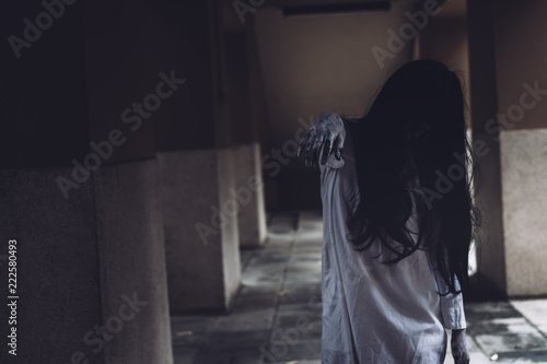 Horror scene of ghost woman death movie halloween festival in the dark ...