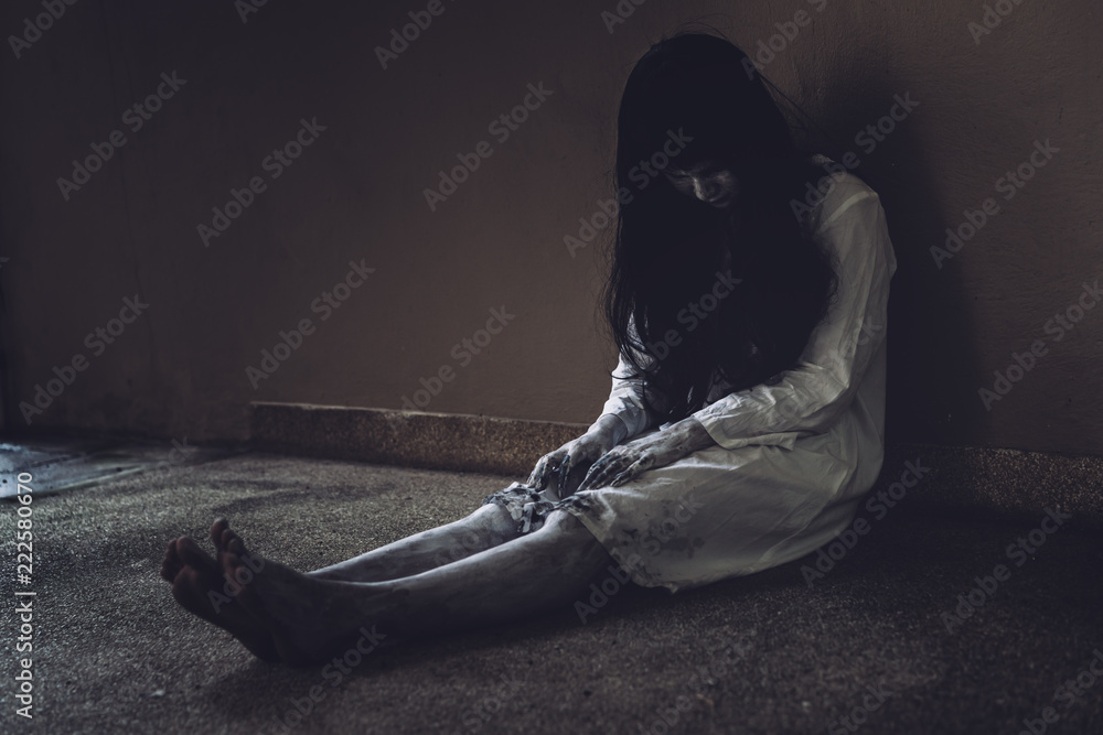 Horror ghost woman death halloween festival in the dark house nightmare ...
