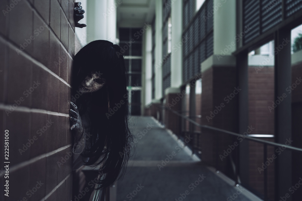 Horror ghost woman death movie wall halloween festival in the dark ...