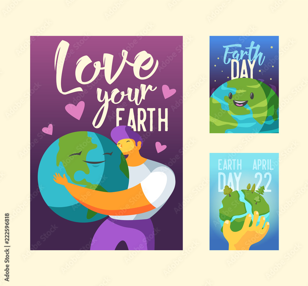 Earth Day Poster, Flyer, Brochure Template. Happy Green Planet Banner ...