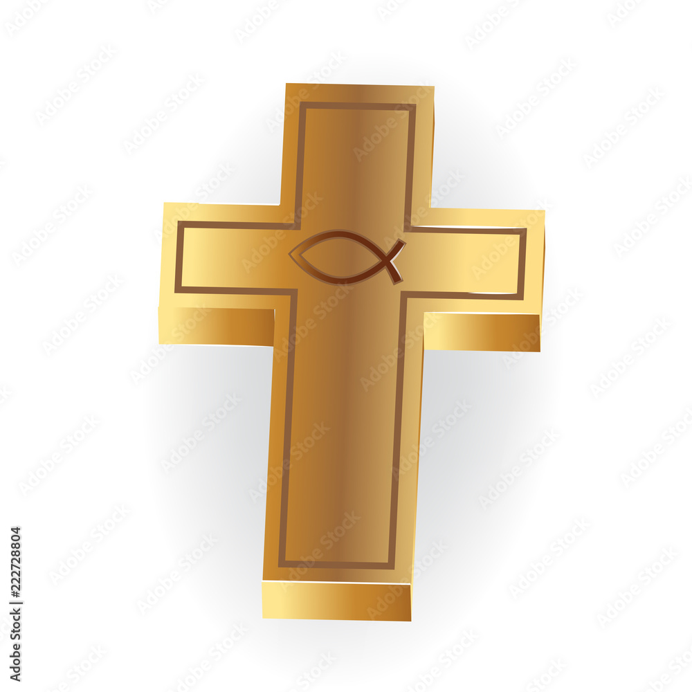 Logo gold Christian Cross image 3D symbol Stock Vector | Adobe Stock
