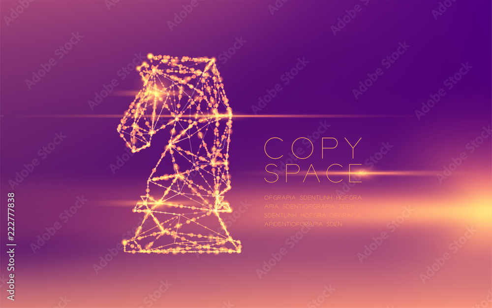 Chess Knight wireframe polygon futuristic bokeh light frame structure and lens flare, Business ...