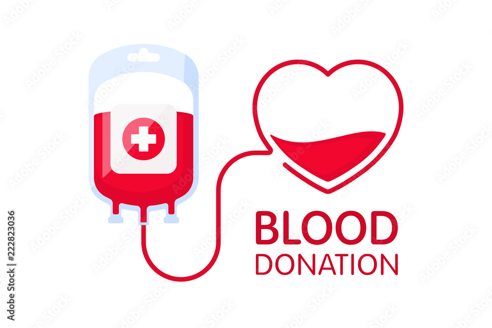 Donate blood concept with blood bag and heart. Blood donation vector ...