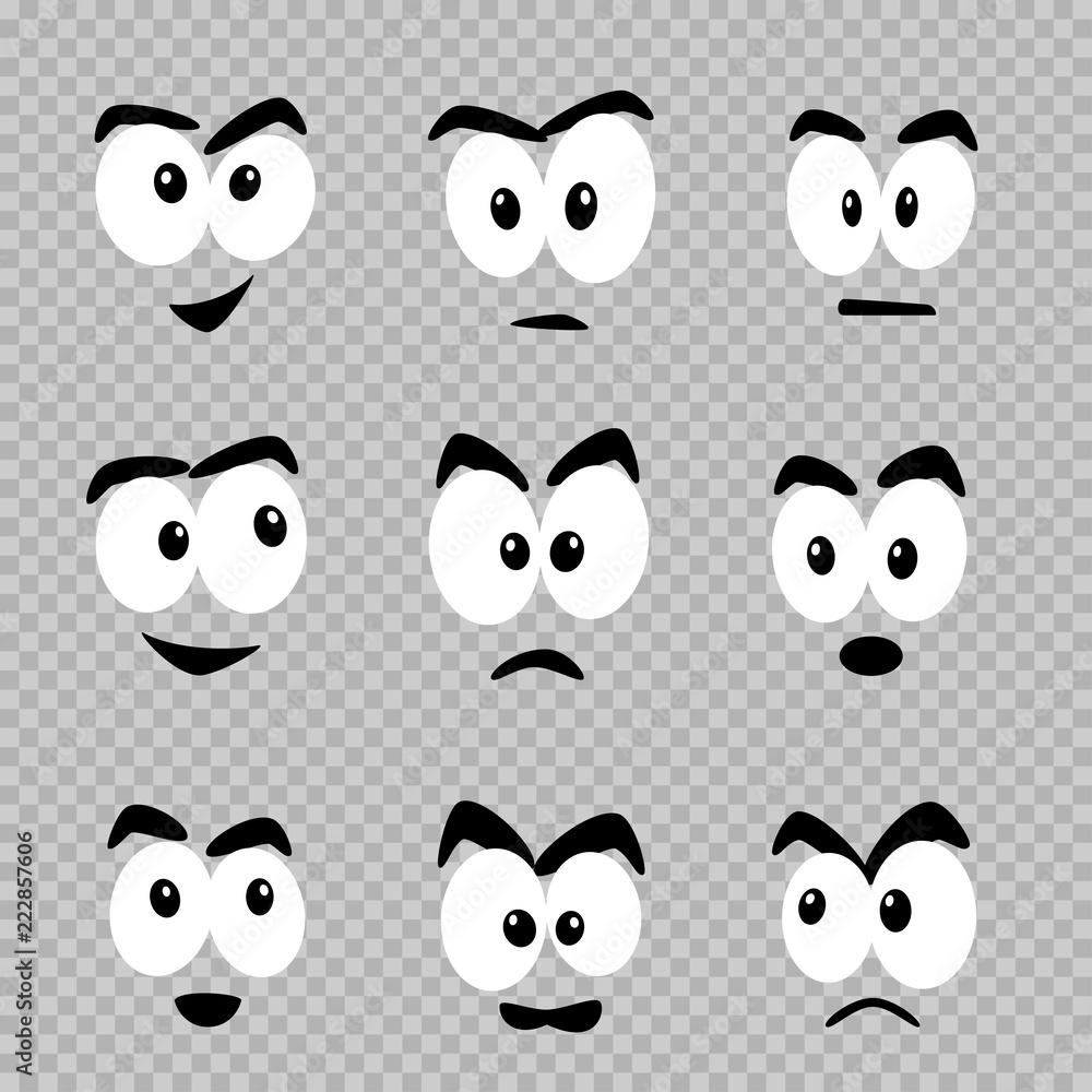 Cartoon eyes template set on transparent background. Comics faces ...
