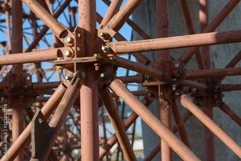 Scaffolding Elements Construction. Metal scaffolding tubes and bars ...