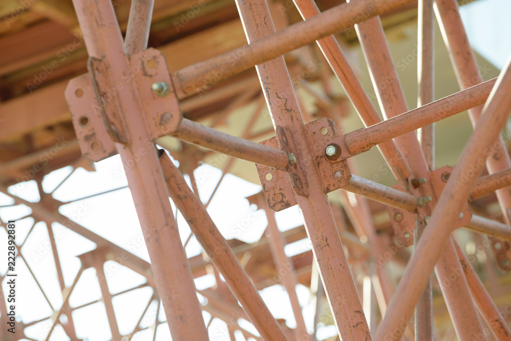 Scaffolding Elements Construction. Metal scaffolding tubes and bars ...