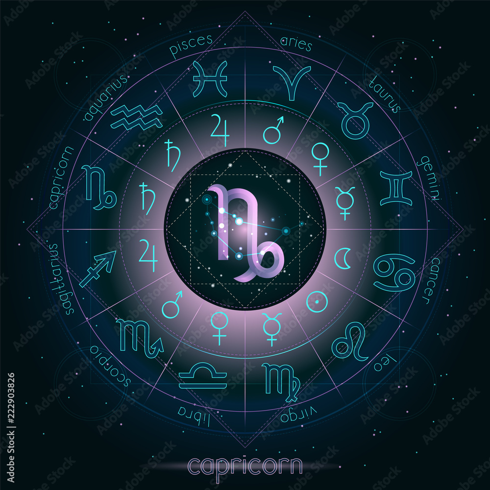 Zodiac sign and constellation CAPRICORN with Horoscope circle on the ...