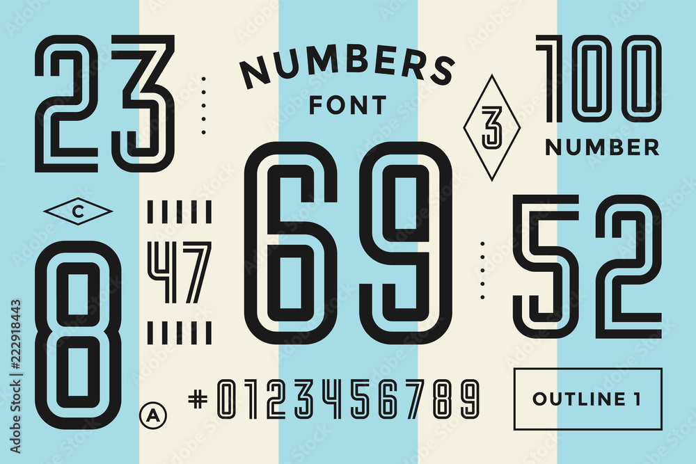 Numbers font. Sport font with numbers and numeric. Geometric regular ...