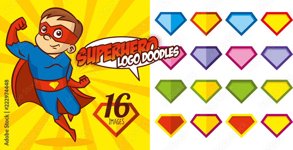 Superhero logo doodles set Super hero character Vector Stock Vector ...