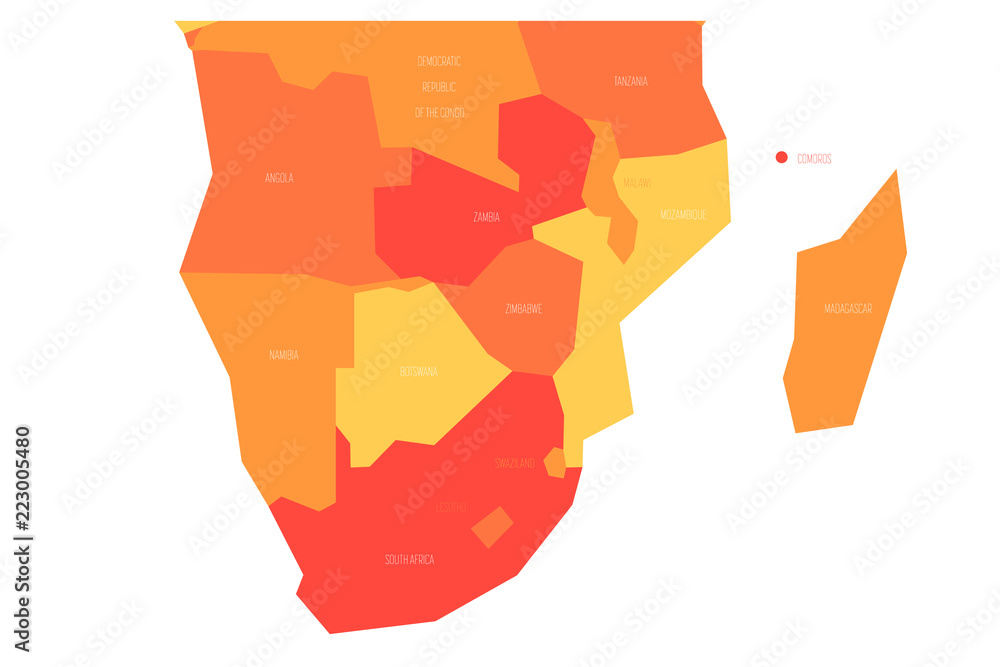 Political map of southern Africa region. Simlified schematic vector map ... Political map of southern Africa region. Simlified schematic vector map ...