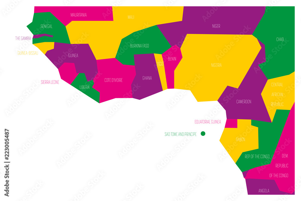 Countries of Guinea Gulf - Western Africa. Simplified and schematic ...