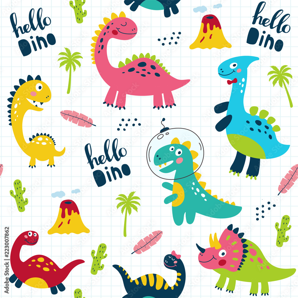 Seamless pattern with cute dinosaurs for children print. Vector ...