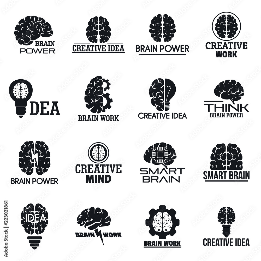Brain logo set. Simple set of brain vector logo for web design on white ...