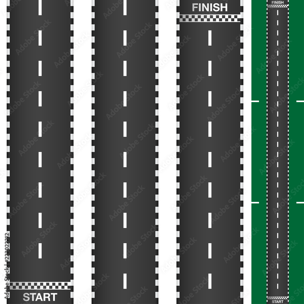 Road with start and the finish line. Track racing set, karting, top ...