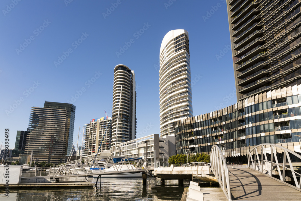 Docklands, Melbourne, Victoria, Australia. Waterfront buildings and ...