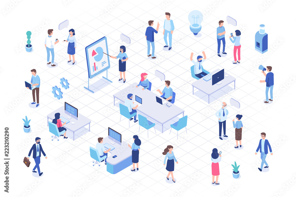 Isometric people vector set. Office life. Isometric office workspace ...