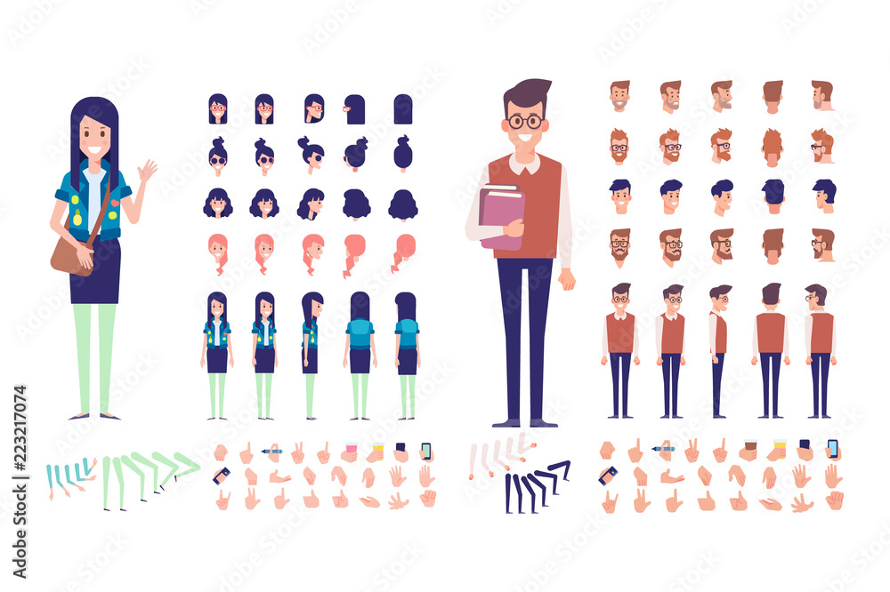 Стоковий вектор Front, side, back, 3/4 view animated characters. Boy ...