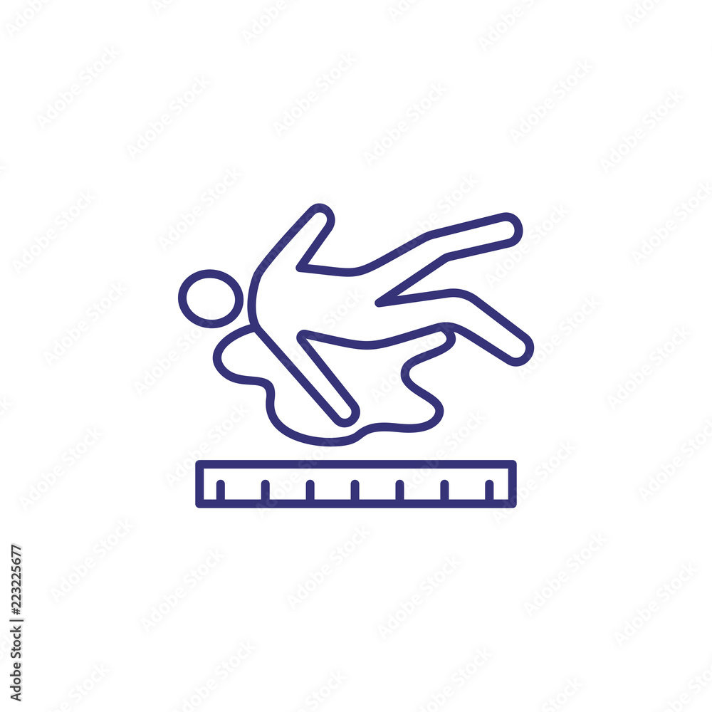 Crime scene with ruler icon. Man lying in blood. Murder, investigation ...