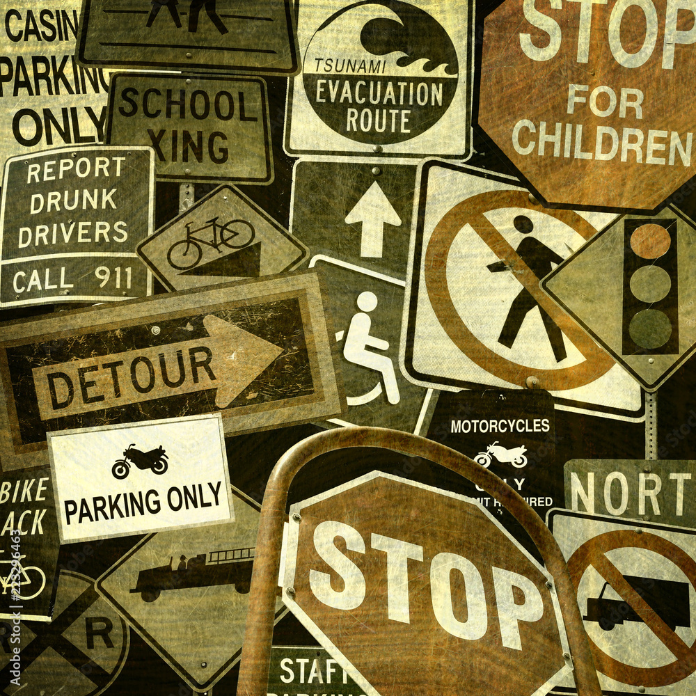 aged and worn vintage road sign collage Stock Photo | Adobe Stock