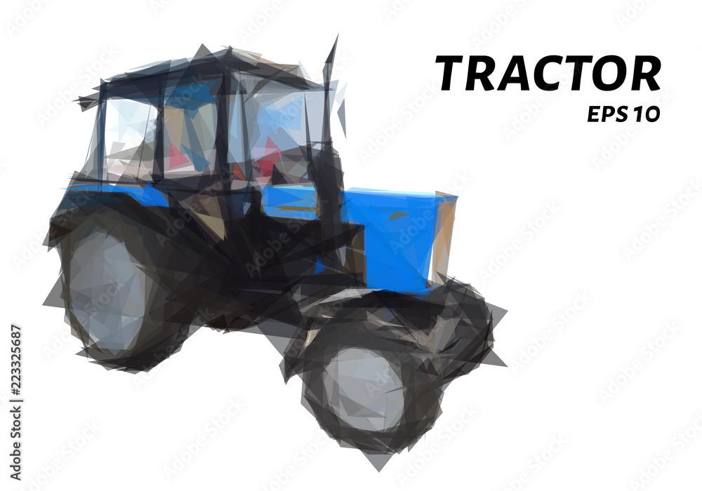 The tractor consists of triangles. Low poly tractor. Vector ...