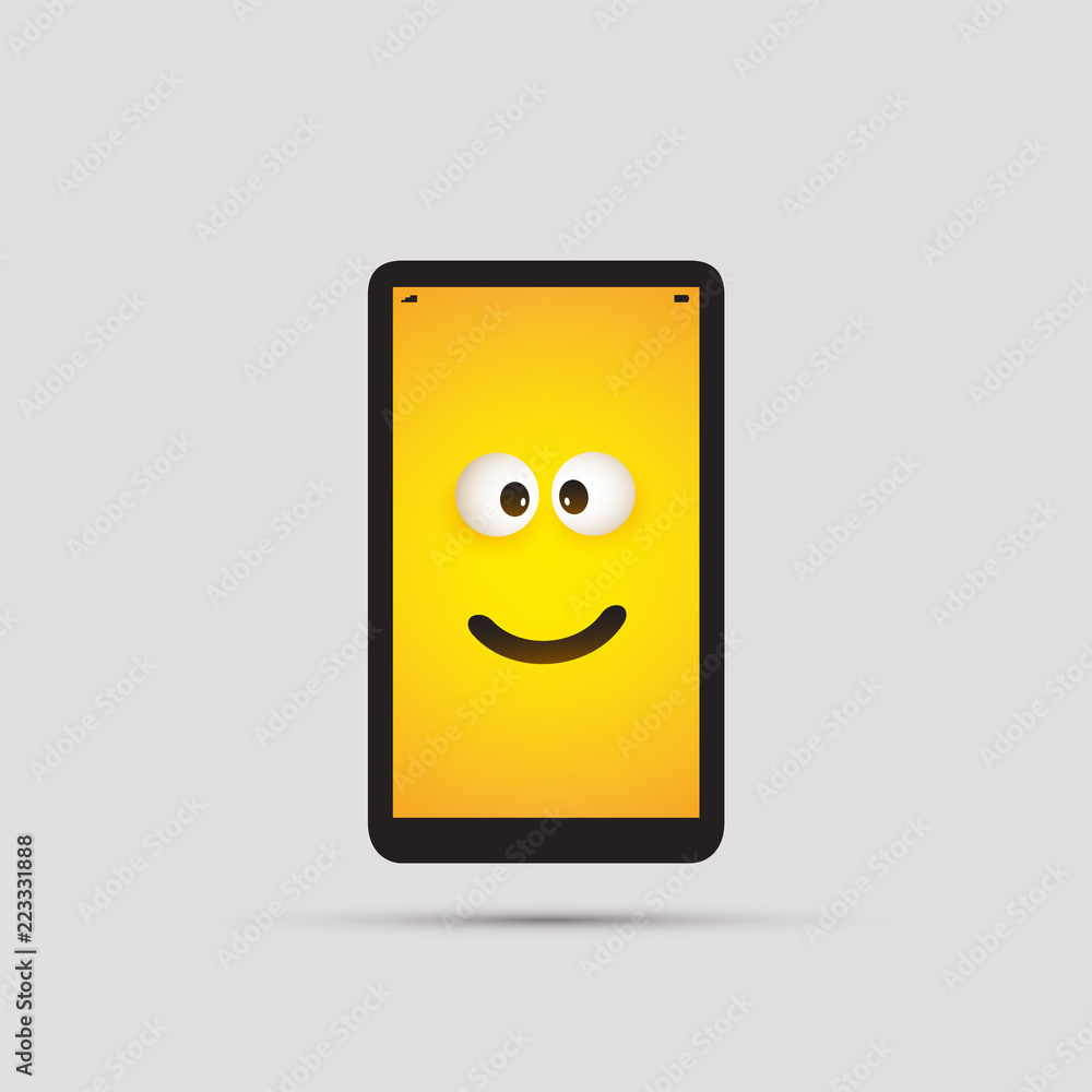 Smiling Smart Phone Emoji - Simple Happy Emoticon with Pop Out Eyes on ...