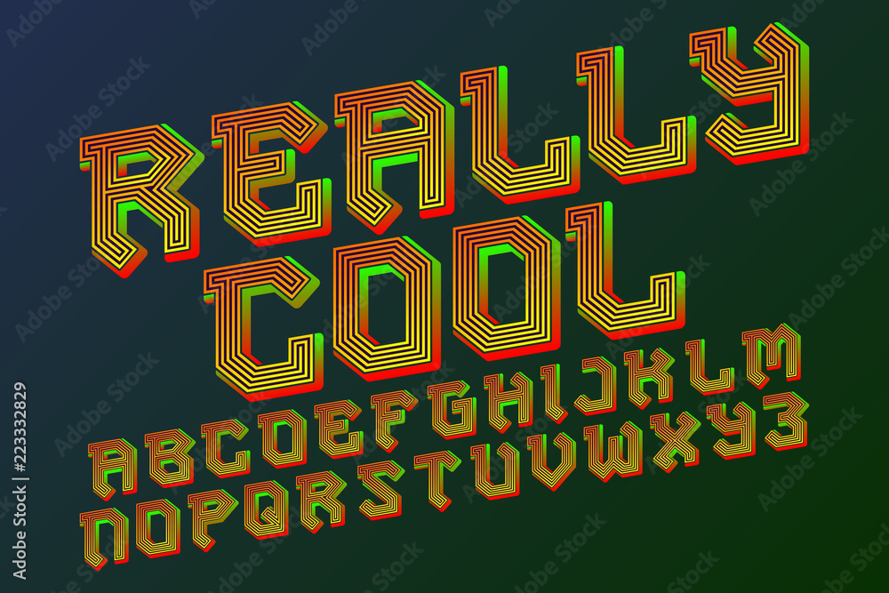 Really cool alphabet. Gaming stylized font of gradient colored letters ...