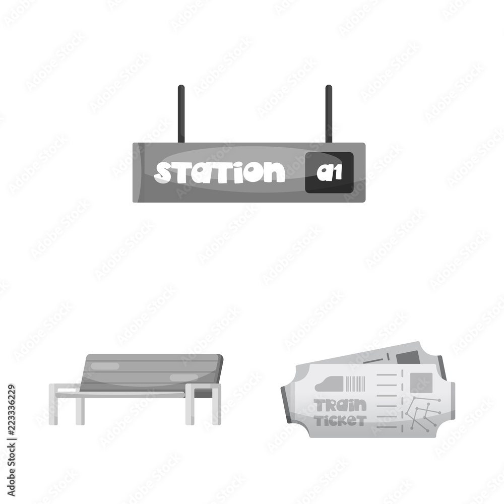 Isolated object of train and station icon. Set of train and ticket ...