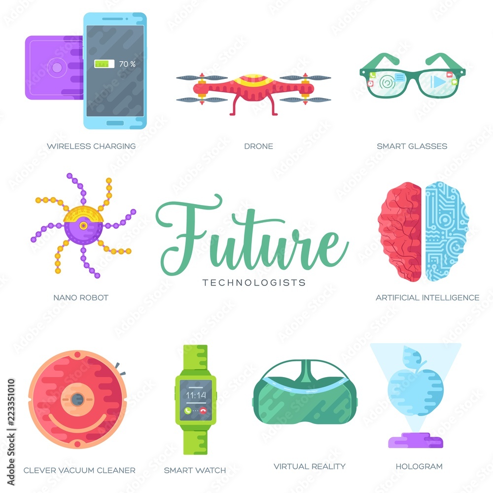 Technology vector brochure cards flat set. Automation template. Layout ...