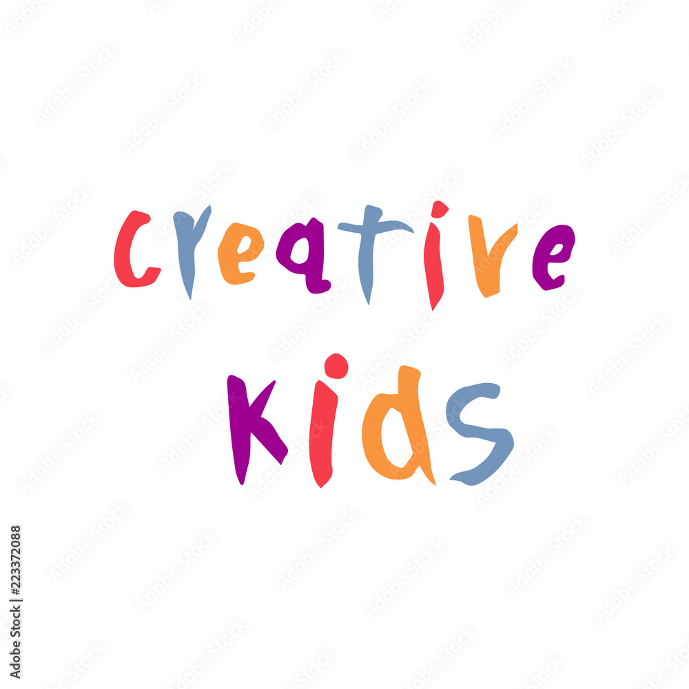 Vector illustration of creative kids text. Logo for creativity class ...