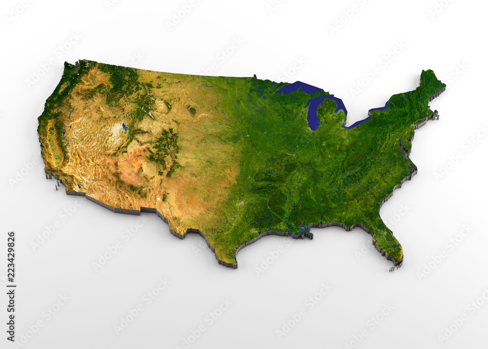 Contiguous 48 USA States 3D Physical Map with Relief Stock Illustration ...