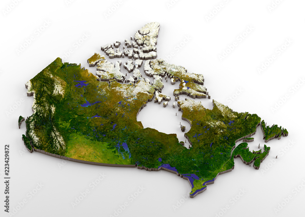 Canada 3D Physical Map with Relief Stock Illustration | Adobe Stock