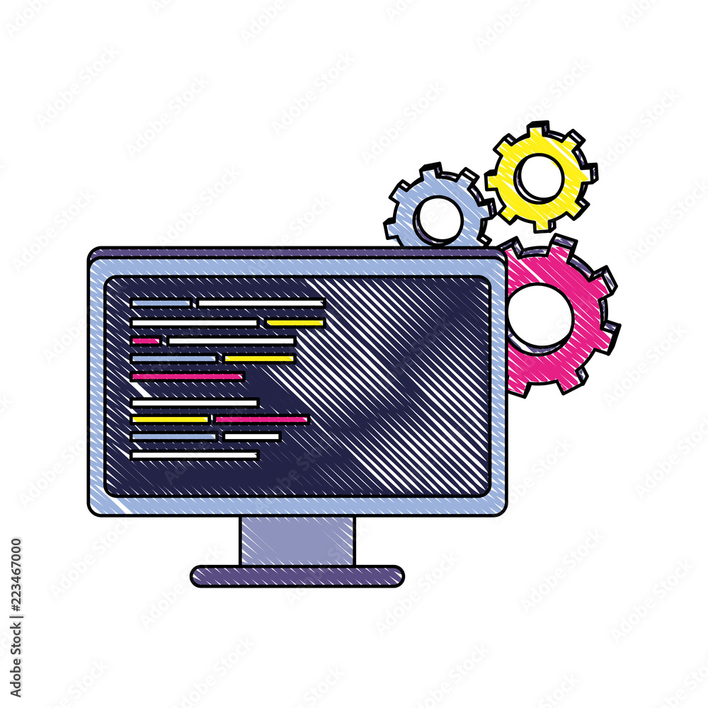 grated industry gear and computer with code program Stock Vector ...