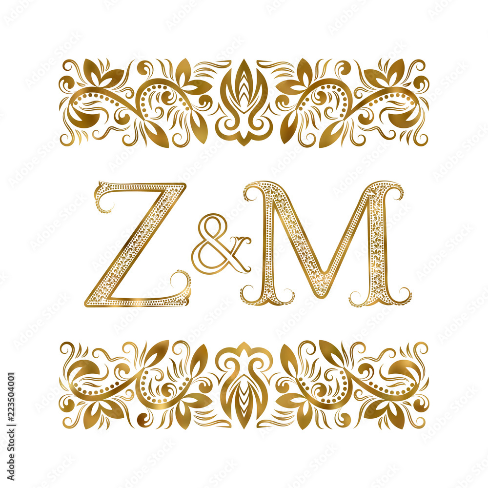 Z and M initials vintage logo. The letters surrounded by ornamental ...