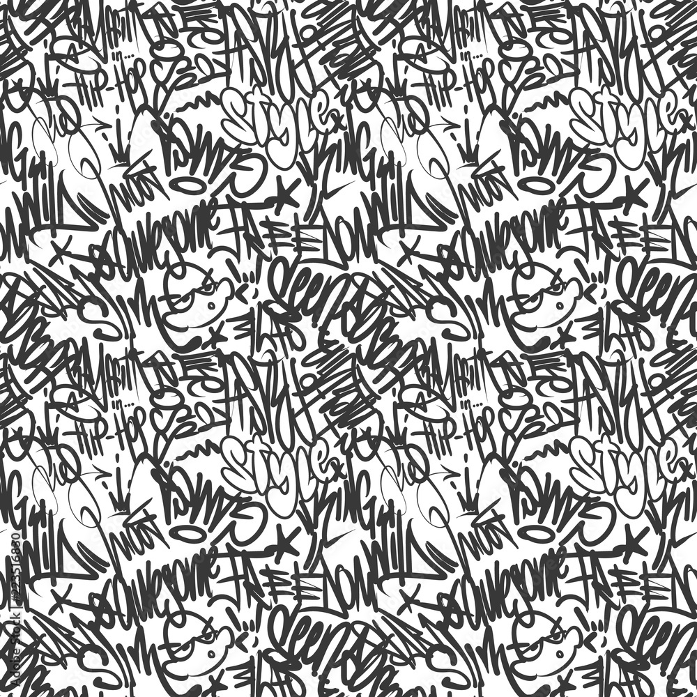 Vector graffiti tags seamless pattern, print design. wall mural ...