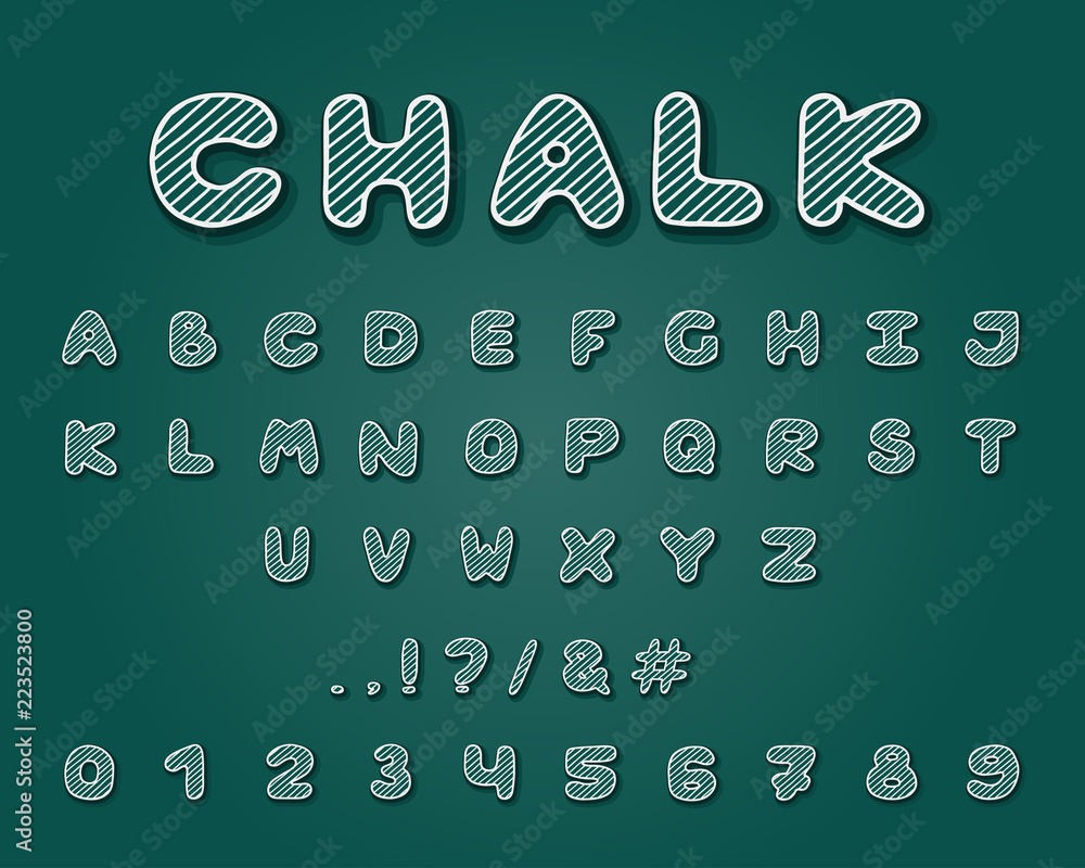 Alphabet chalk design. Typeface clip art. Uppercase letters, numbers ...