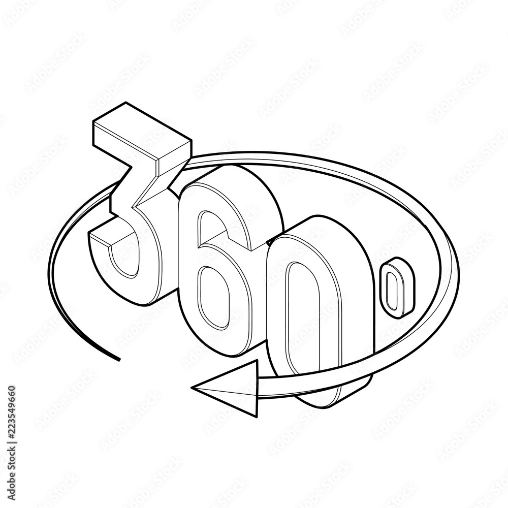 360 degrees icon. 3d isometric Angle 360 degrees view sign. Virtual ...