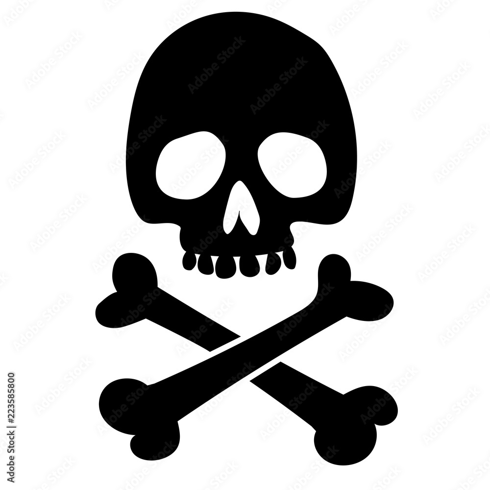 Evil black silhouette skull with crossbones. Pirate flag, jolly Roger ...