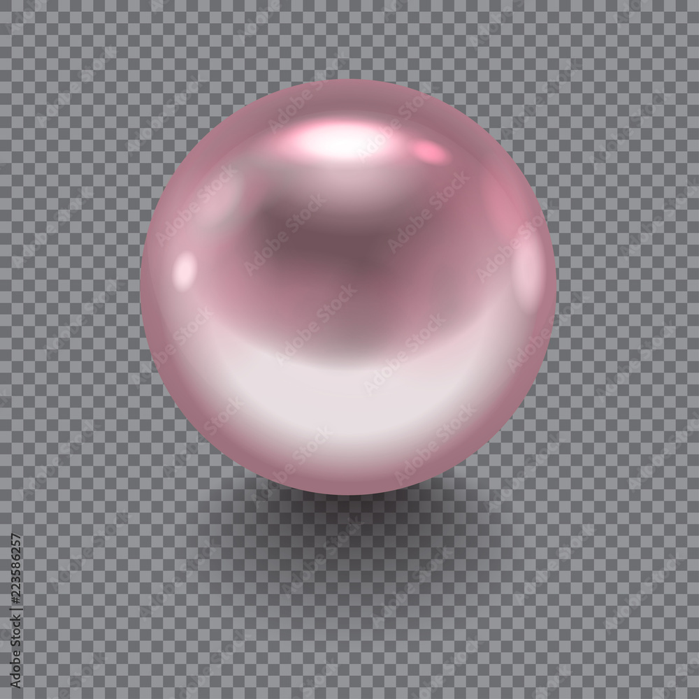 Realistic pink pearl on transparent background. Vector design object ...