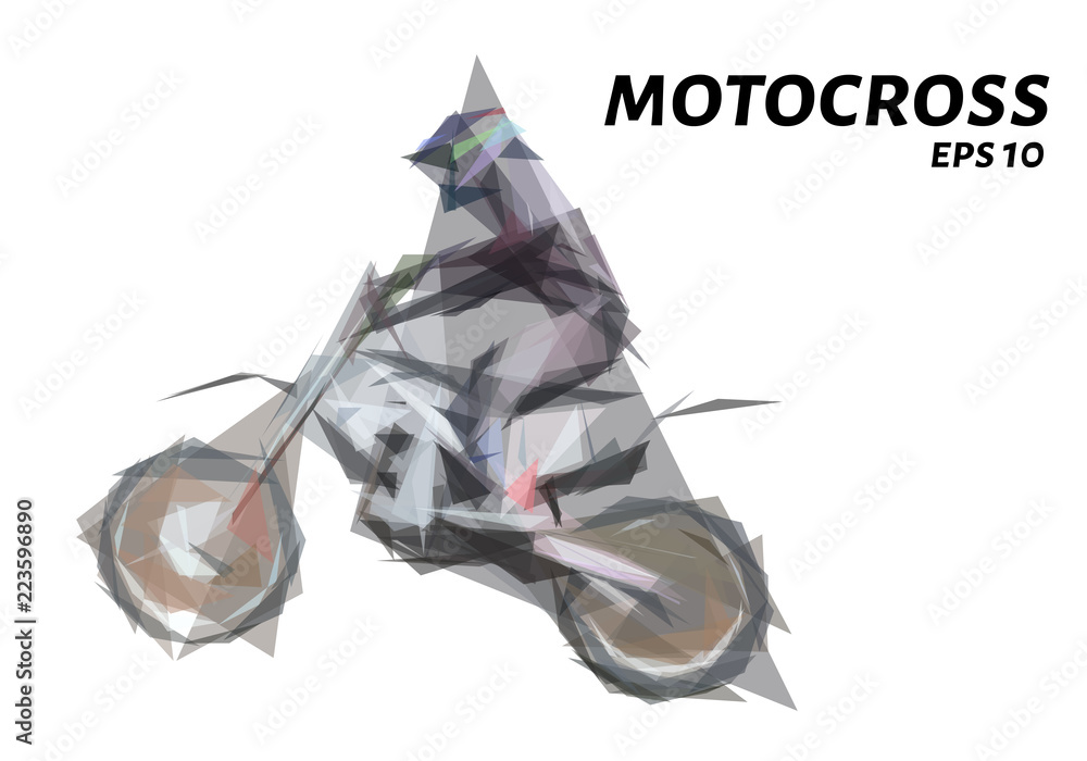 Motocross from triangles. Low poly's motorcycle. Vector illustration ...