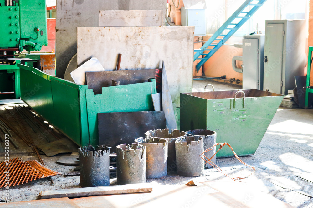 Warehouse, storage of iron scrap metal with mtall sheets and blanks ...