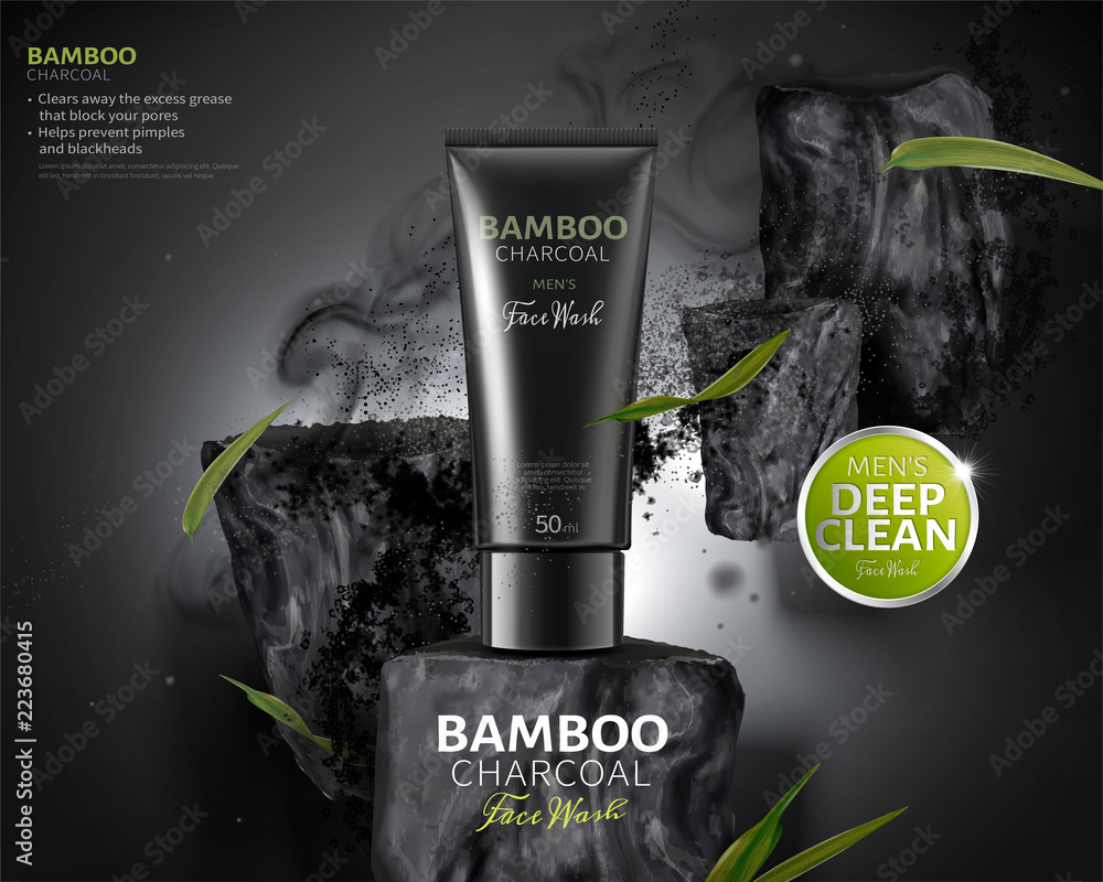 Bamboo charcoal face wash Stock Vector | Adobe Stock