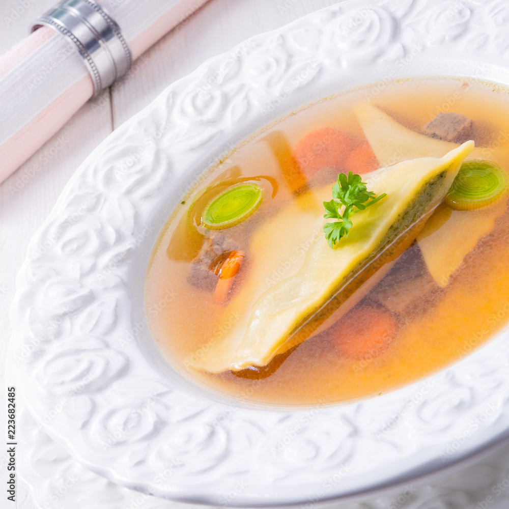 Delicious Swabian original! Maultaschen with traditional filling Stock ...