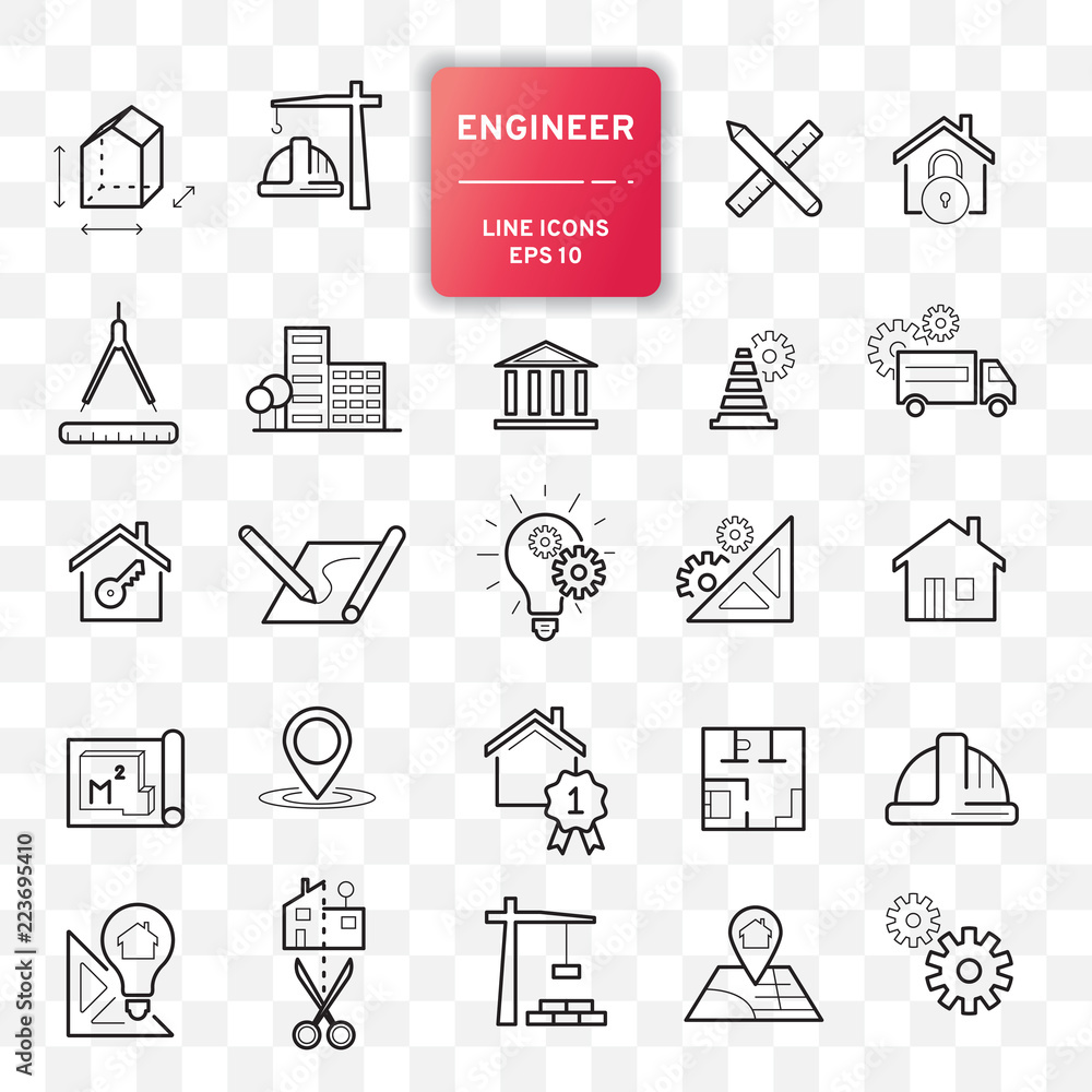 Set of engineering icons. Line design. Vector illustration isolated on ...