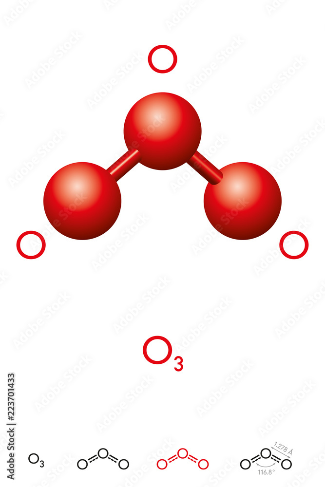 Стоковое векторное изображение «Ozone, O3, trioxygen, molecule model ...